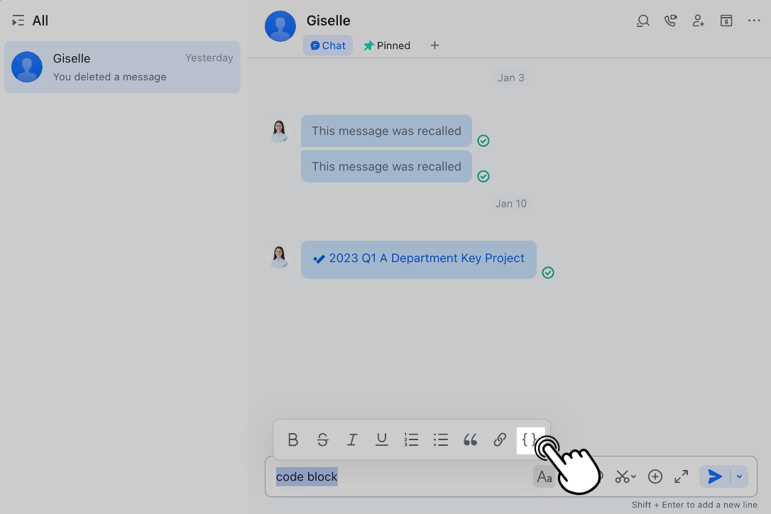 Send code block messages