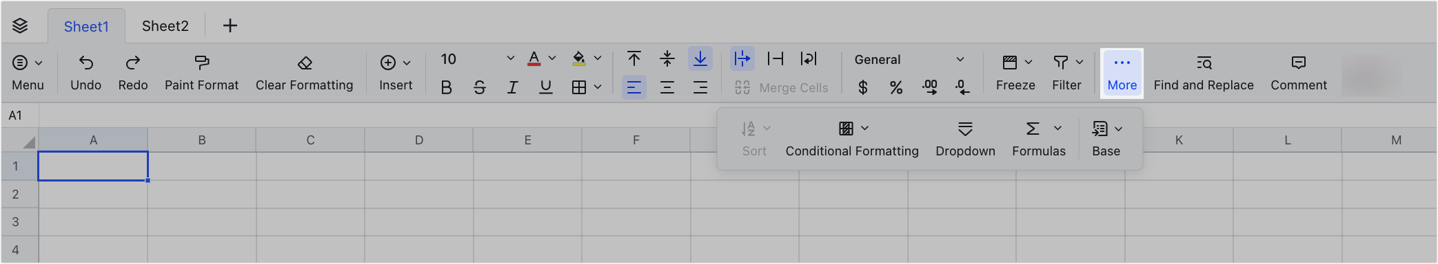 Use the toolbar in Sheets