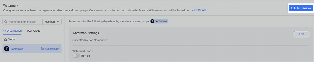 Set watermarks based on the organizational structure