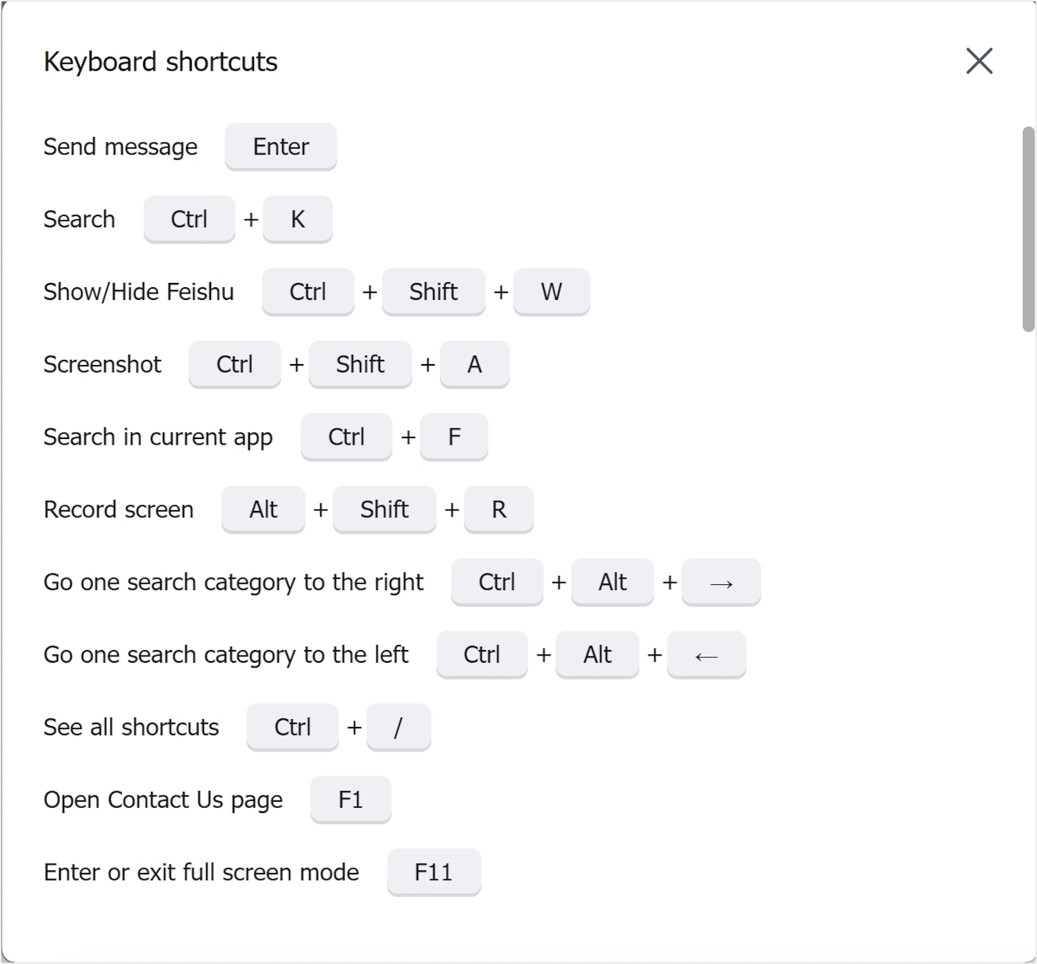 Modify shortcuts in Feishu