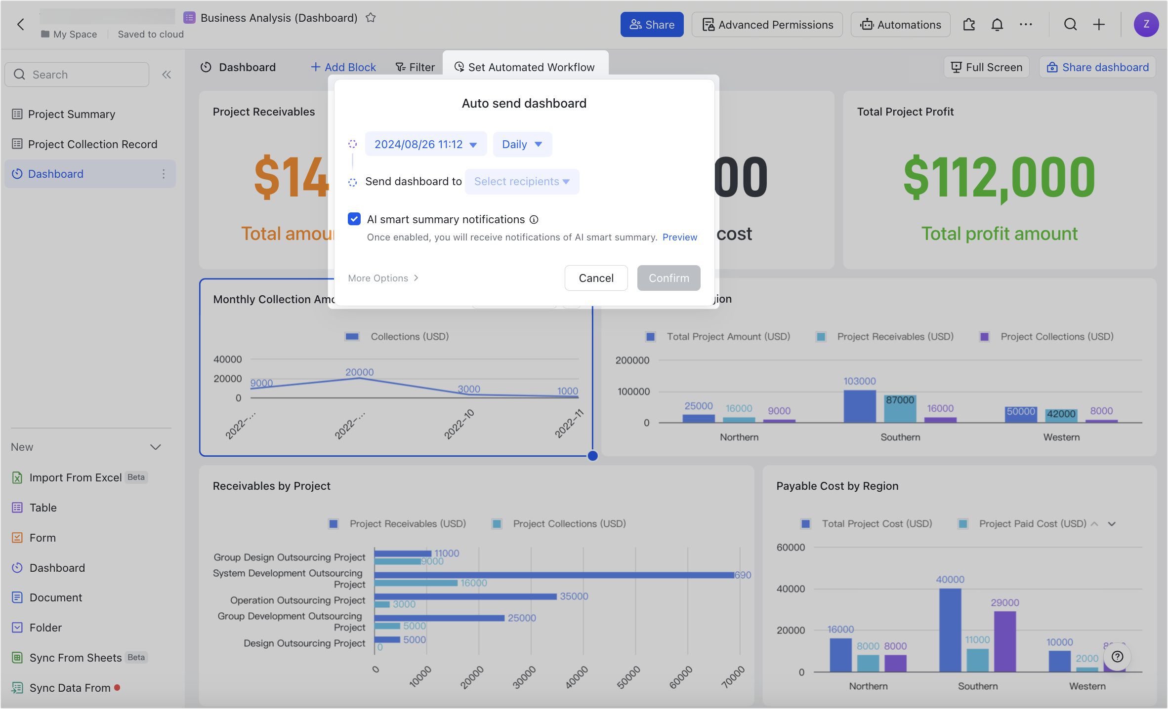 Use smart analysis and dashboard summary in Base