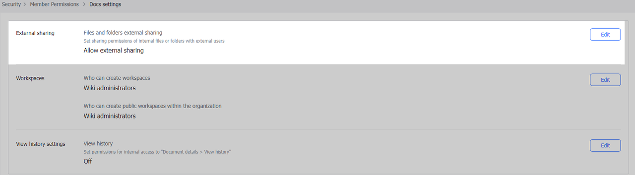 Admin | Configure Docs settings