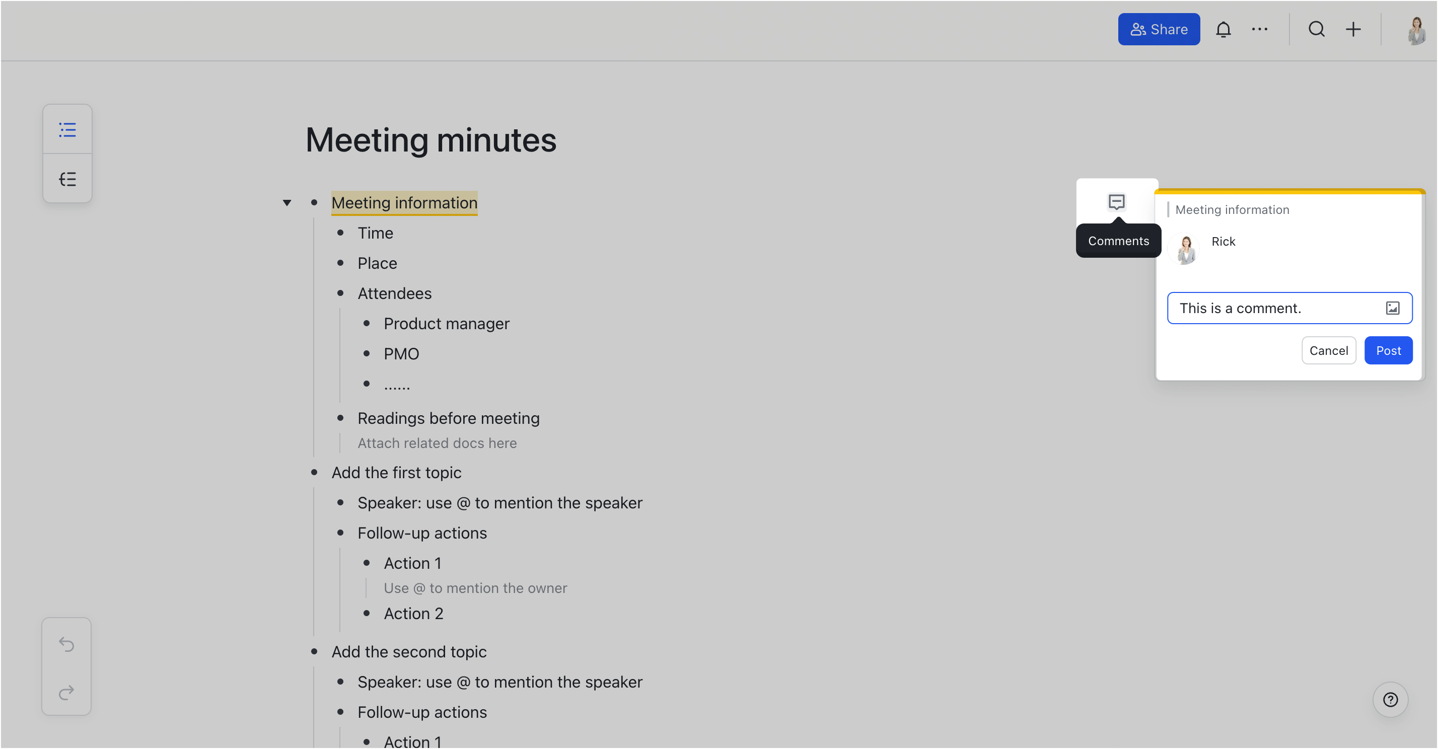 Use comments in MindNotes