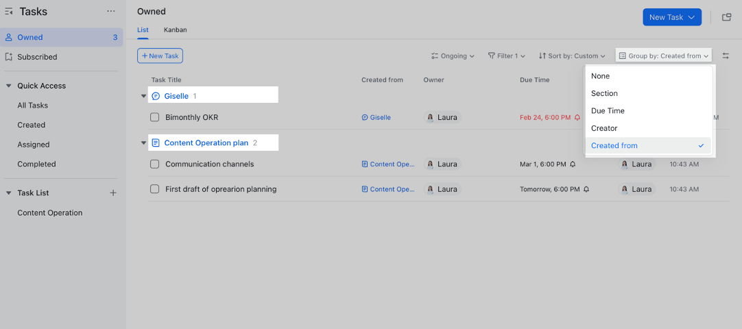 Use the multifunction toolbar in Tasks