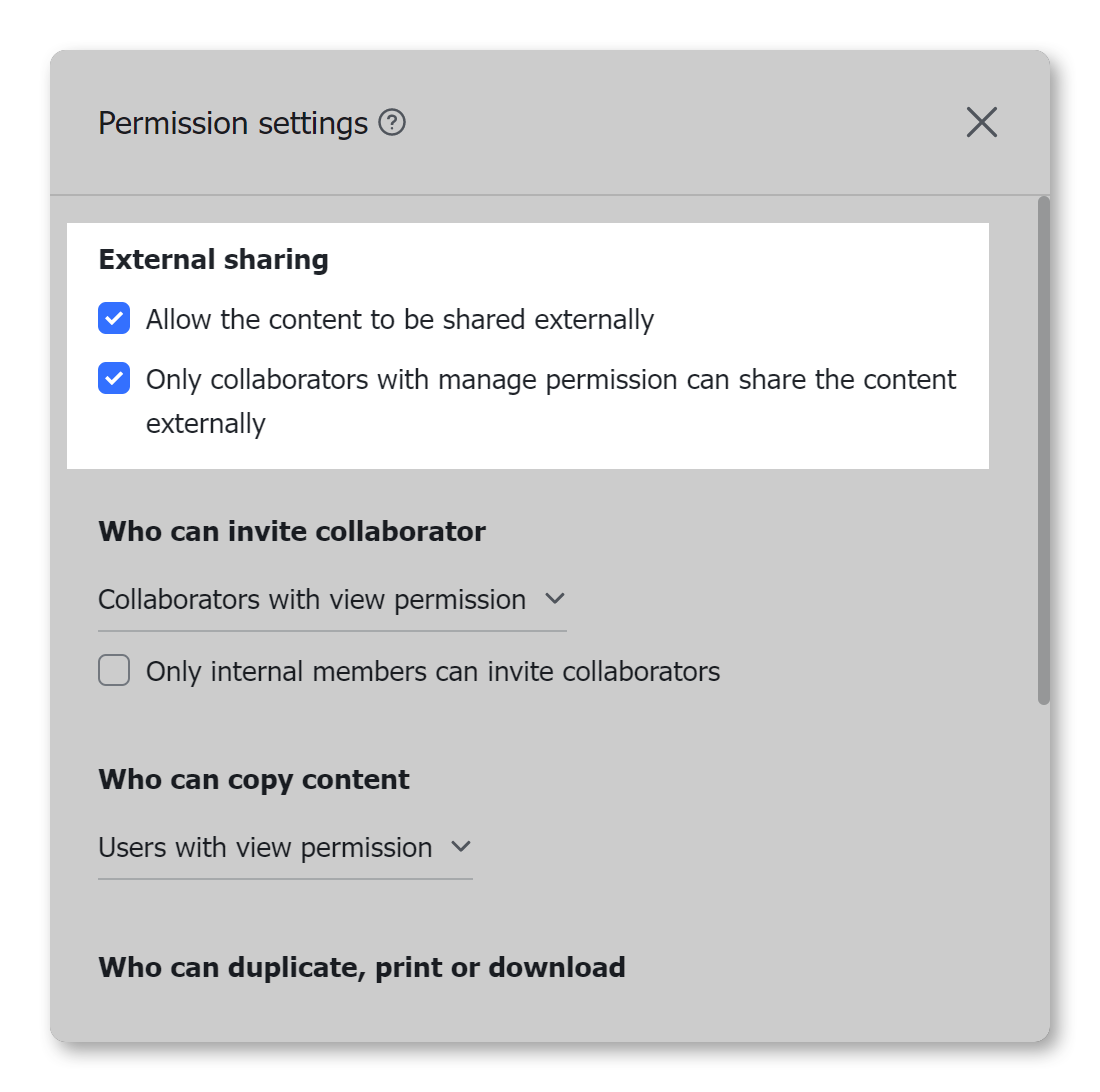 Set share, copy, download, and comment permissions for documents