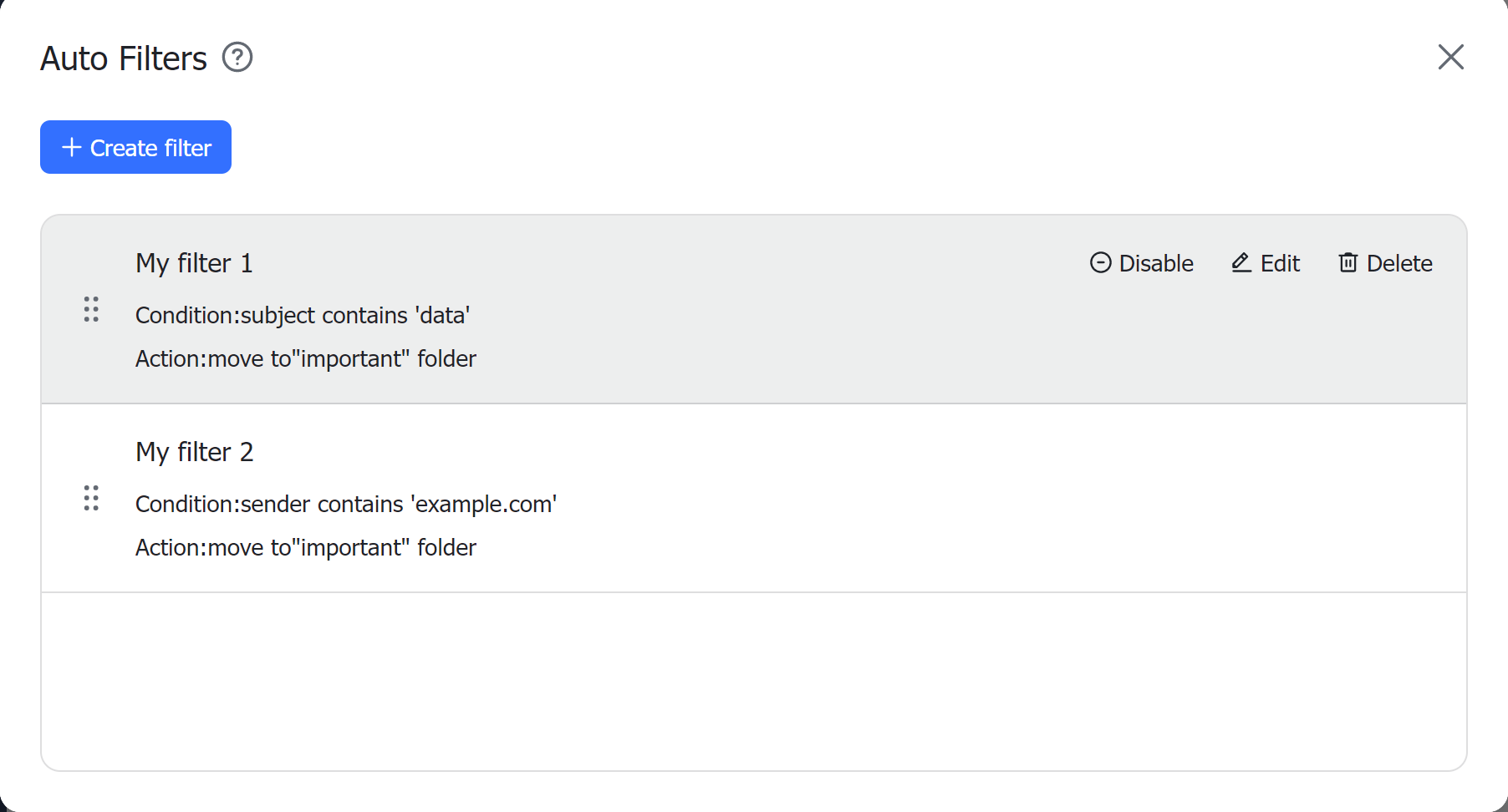 Create and manage filters
