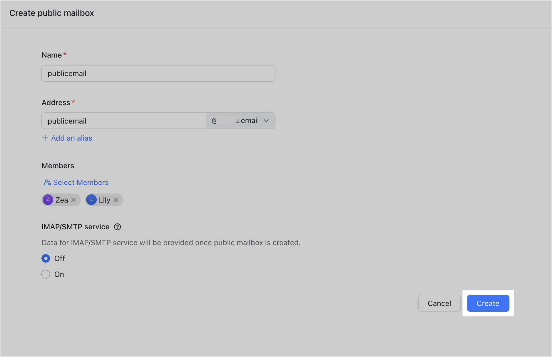 Admin | Create a public mailbox