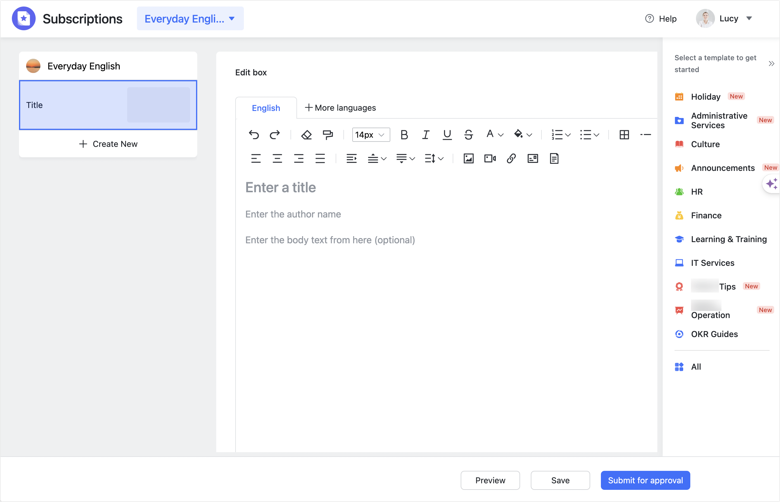 Use templates in Subscriptions